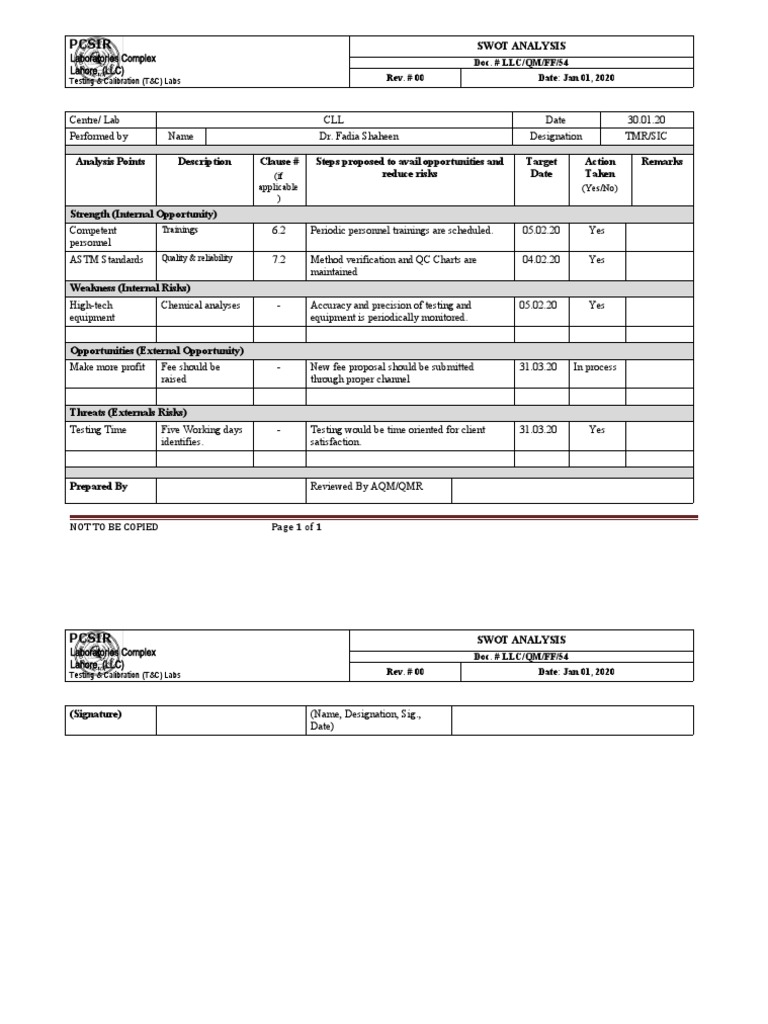 Swot Analysis Form | PDF | Swot Analysis | Business