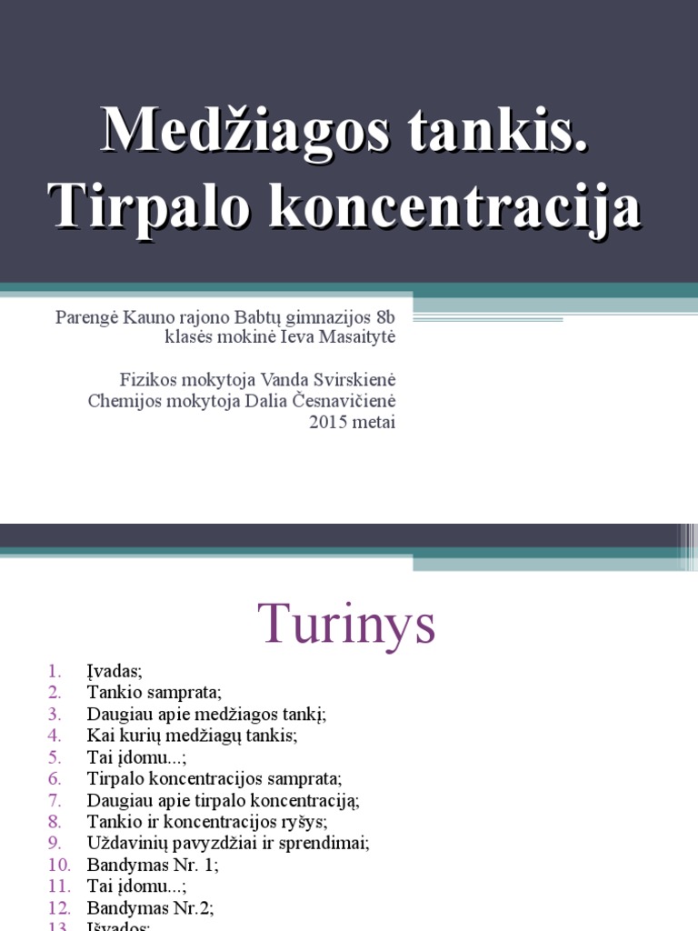 8 Medziagos Tankis Ir Tirpalo Koncentracija PPT 71 | PDF