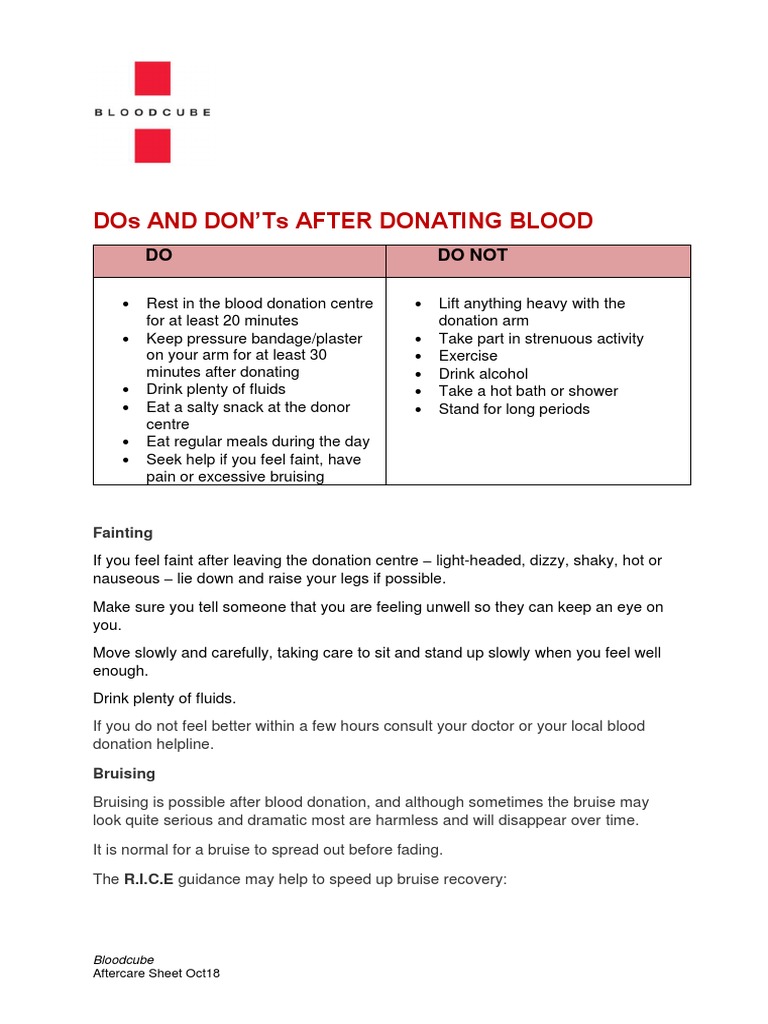Dos and Don'Ts After Donating Blood: DO Do Not | PDF | Blood Donation ...