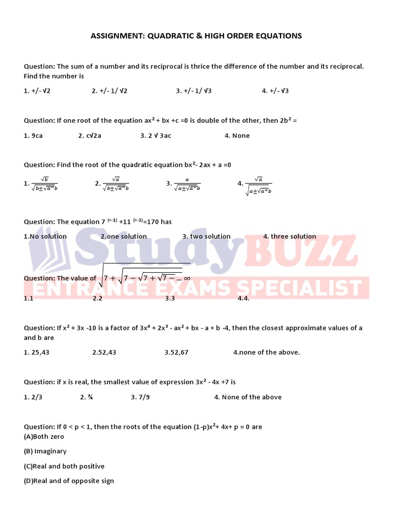 Quadratic & High Order Equations | PDF | Quadratic Equation | Numbers