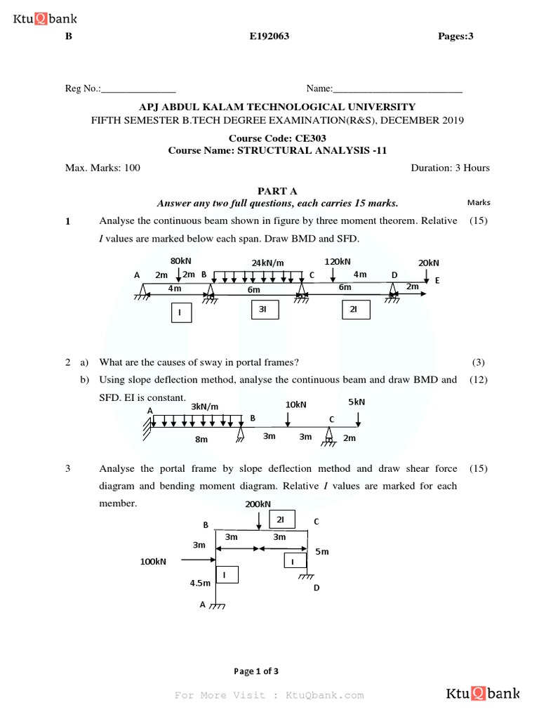 Structural Analysis Exam CE303 | PDF | Bending | Beam (Structure)