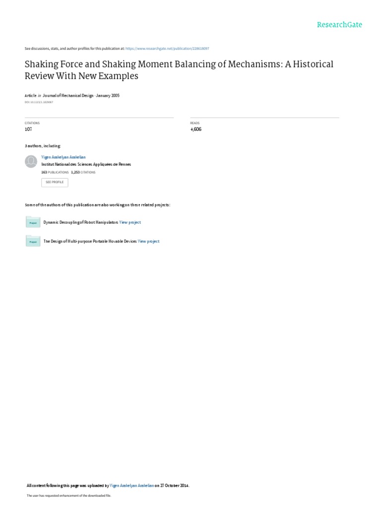 Shaking Force and Shaking Moment Balancing of Mech | PDF | Force | Machines