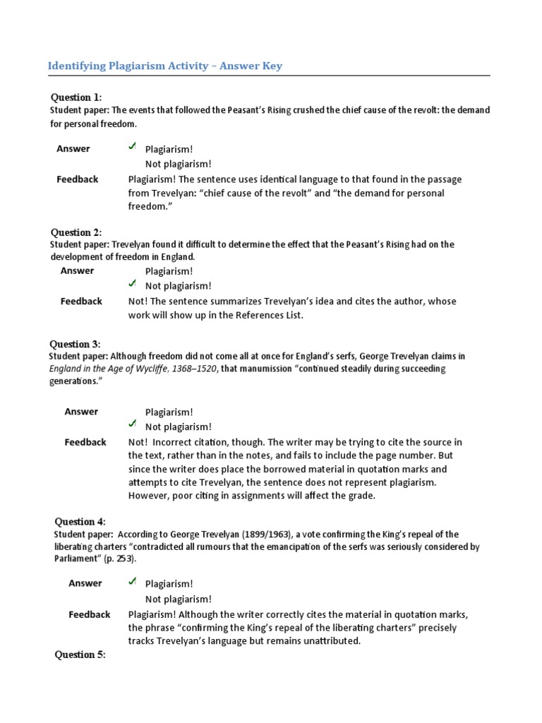 Identifying Plagiarism Activity - Answer Key | PDF | Plagiarism