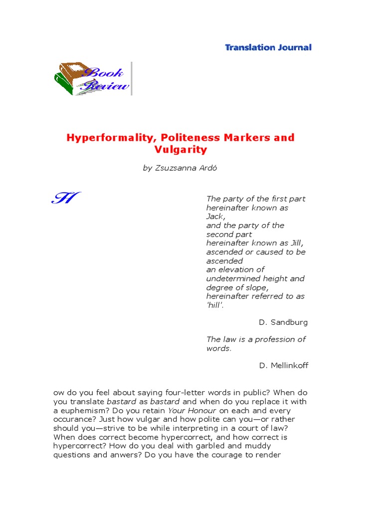 Hyperformality, Politeness Markers and Vulgarity | PDF | Language ...