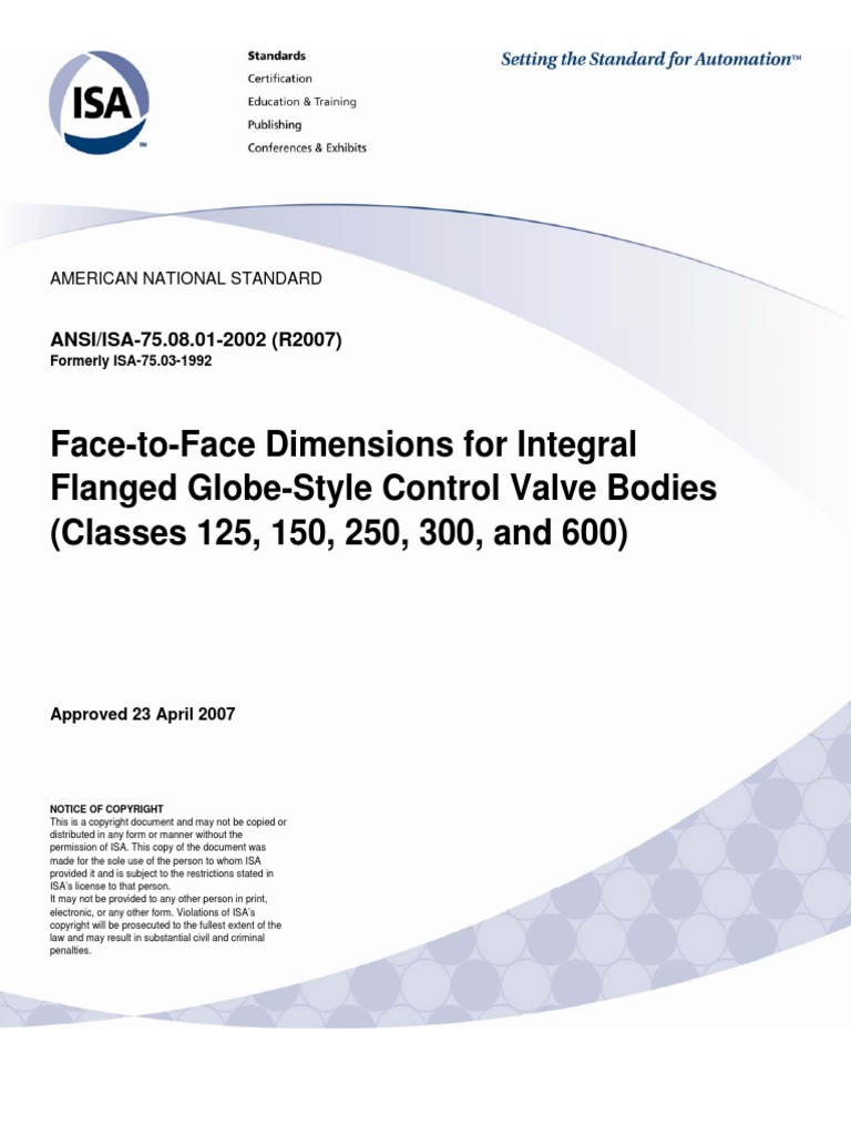 Face-to-Face Dimensions For Integral Flanged Globe-Style Control Valve ...