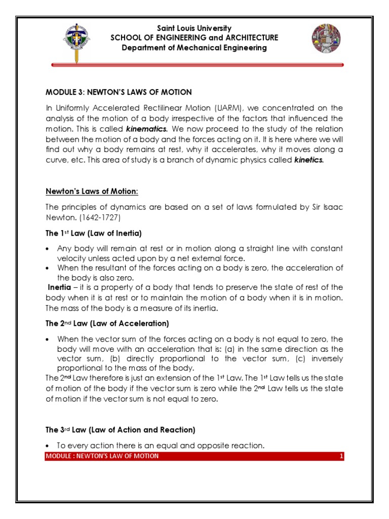Module: Newton'S Law of Motion 1: ND ST ST ND | PDF | Friction | Force