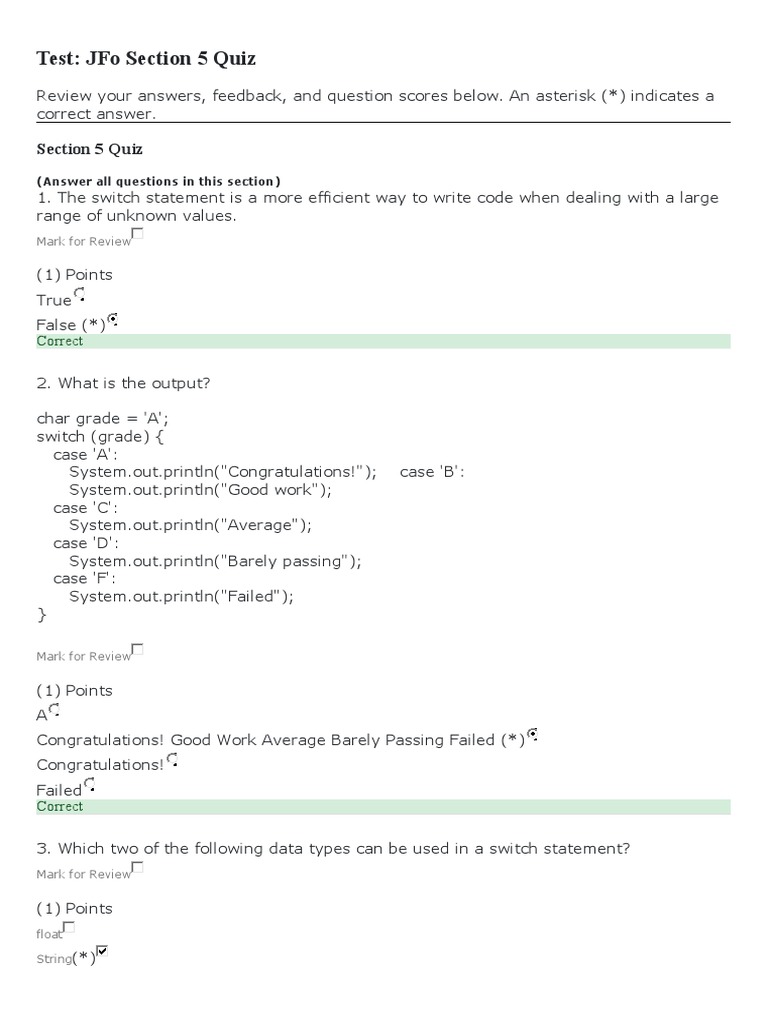Section 5 Quiz Pdf Boolean Data Type Computer Programming