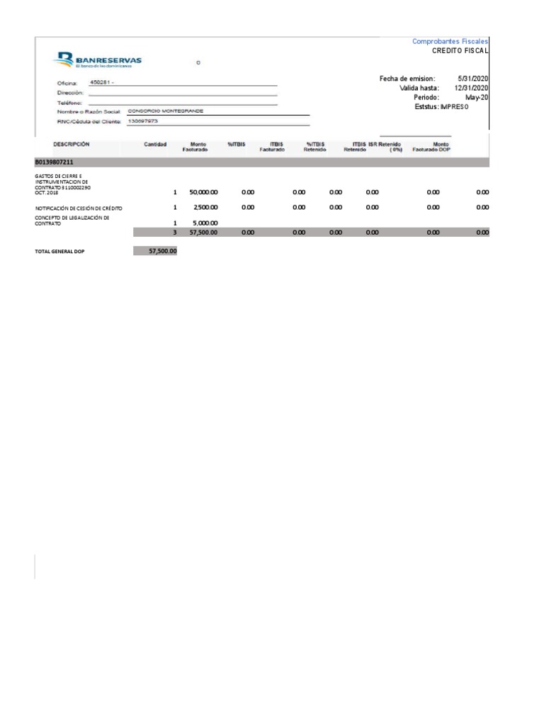 Formato NCF Banco | PDF