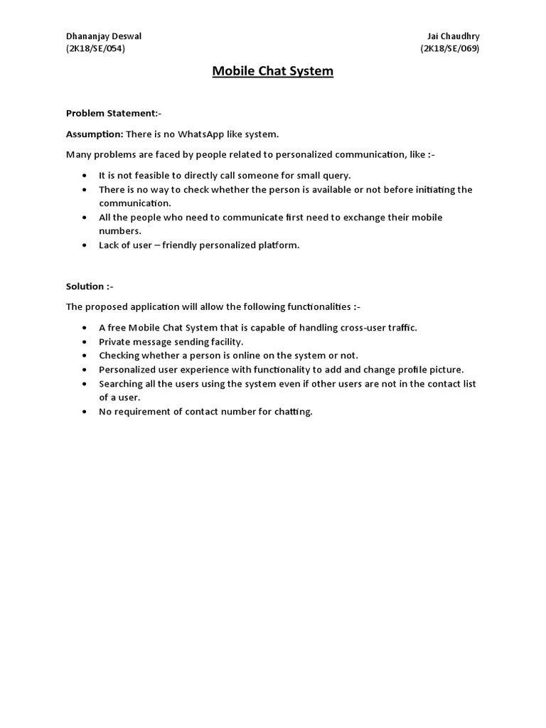 Mobile Chat System Proposal | PDF