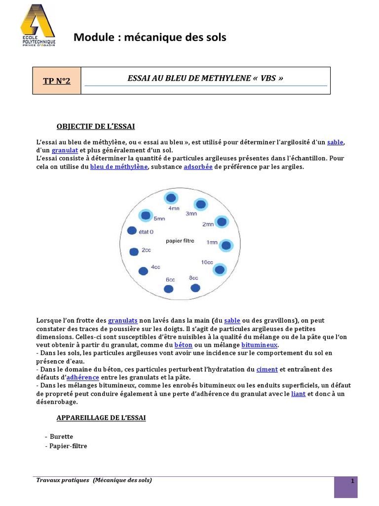 Essai VBS au Bleu de Méthylène | PDF | Mécanique des sols | Béton