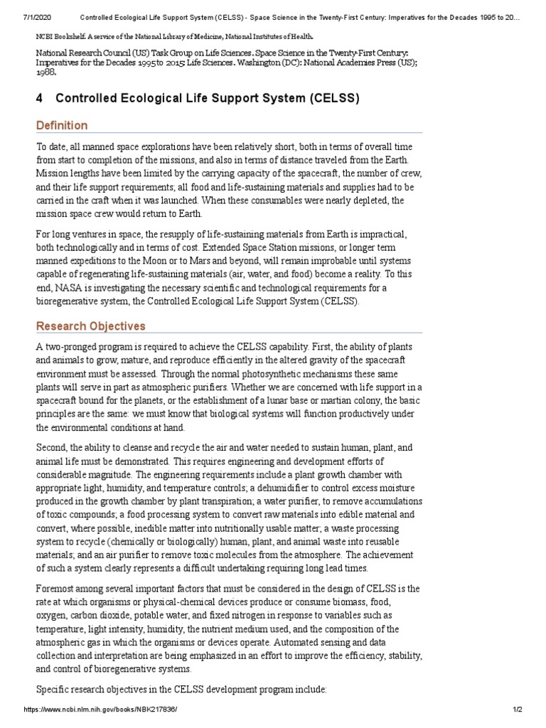 4 Controlled Ecological Life Support System (CELSS) | PDF | Atmosphere ...