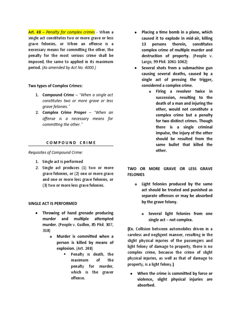Complex Crime Notes | PDF | Murder | Felony