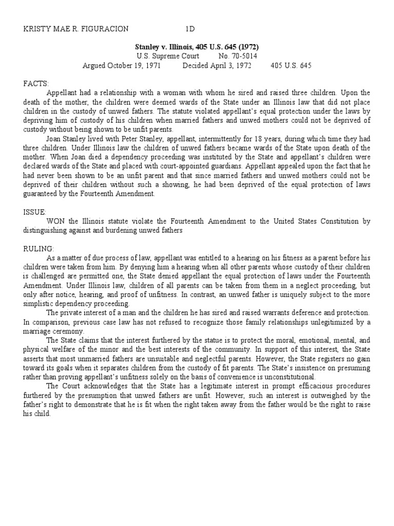 Stanley v. Illinois, 405 U.S. 645 (1972) | PDF | United States ...