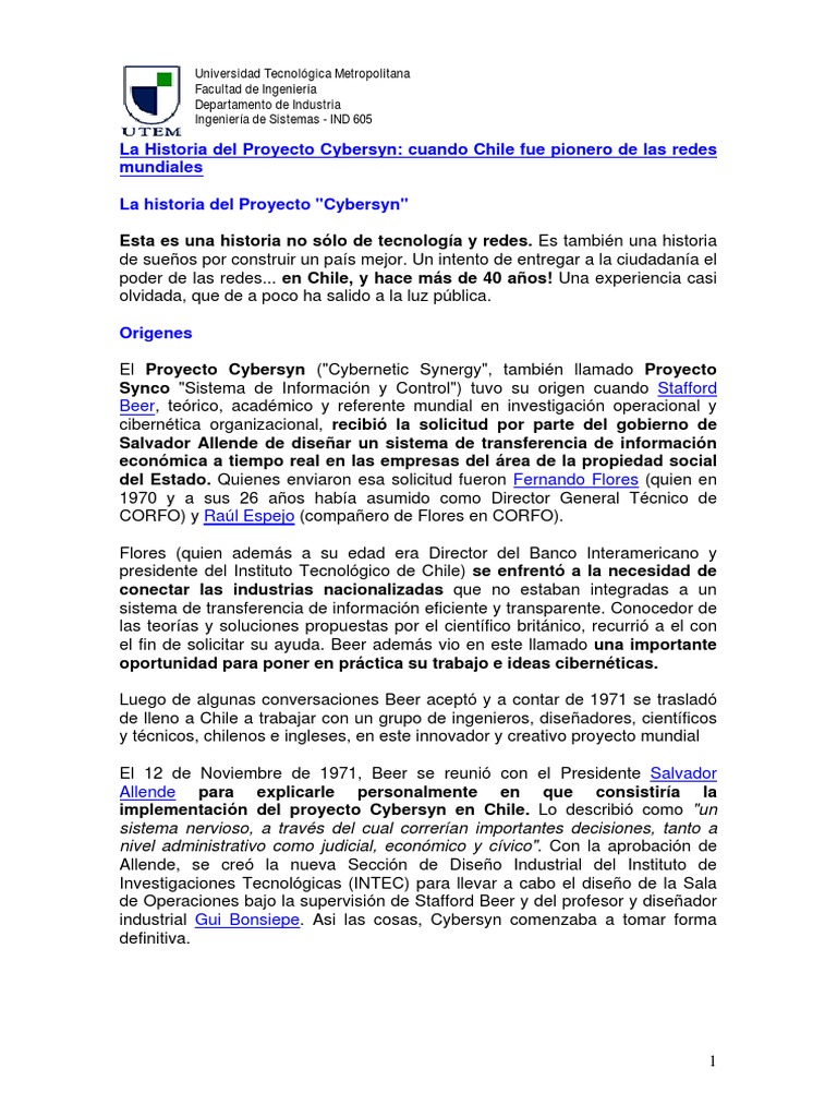 La Historia Del Proyecto Cybersyn: Cuando Chile Fue Pionero de Las ...