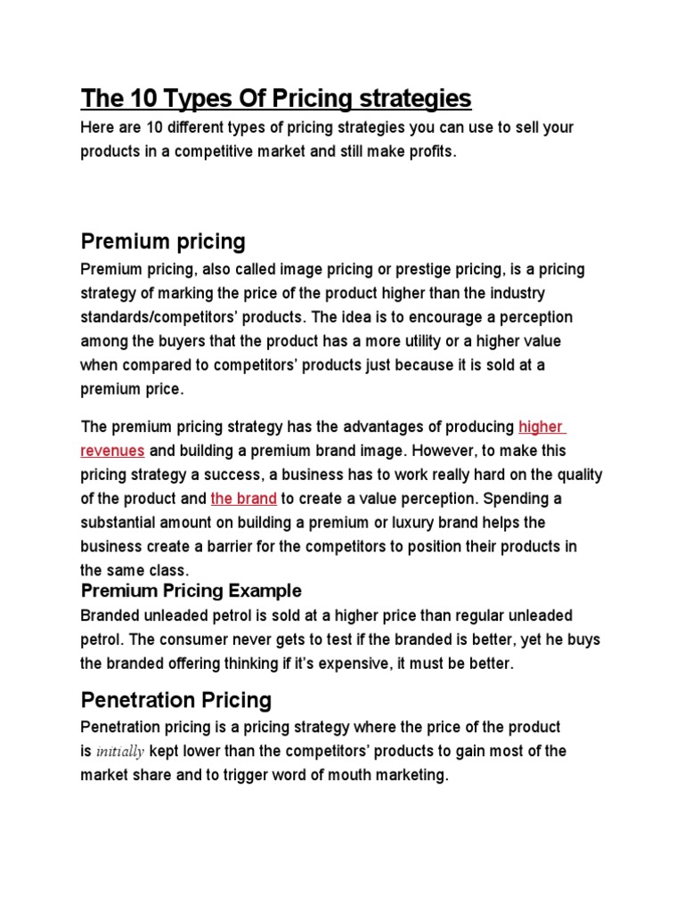 The 10 Types of Pricing Strategies | PDF | Pricing | Competition