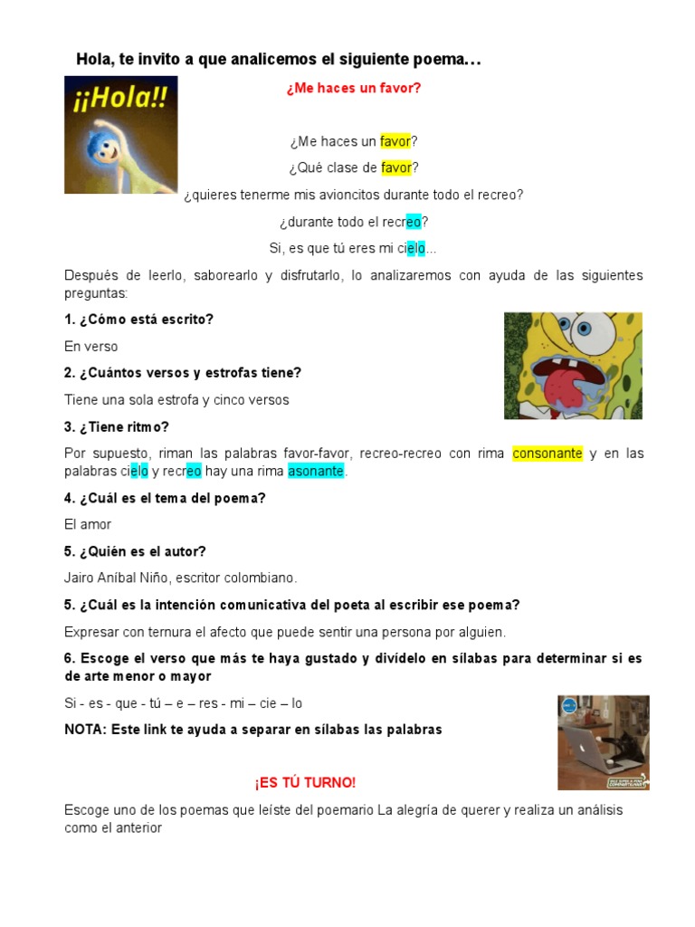 Análisis del poema "Me haces un favor" | PDF