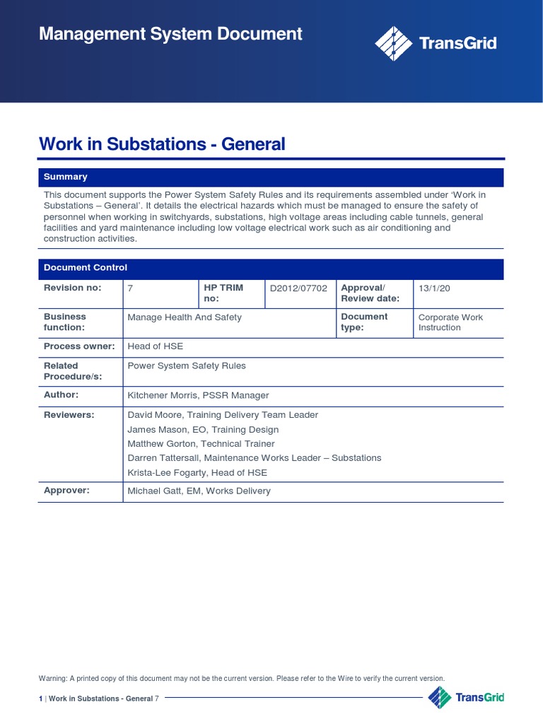 Substation Safety Work Instructions | PDF | Electrical Substation ...