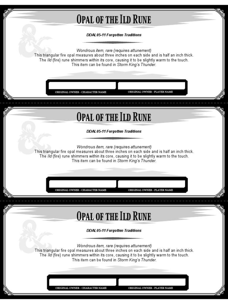 Opal of The Ild Rune: Wondrous Item, Rare (Requires Attunement) | PDF