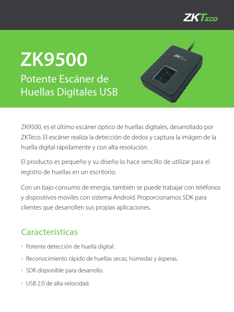 ZK9500 | PDF | USB | Escáner de imagen