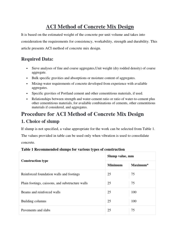 ACI Method of Concrete Mix Design-C211 | PDF | Concrete | Horticulture ...