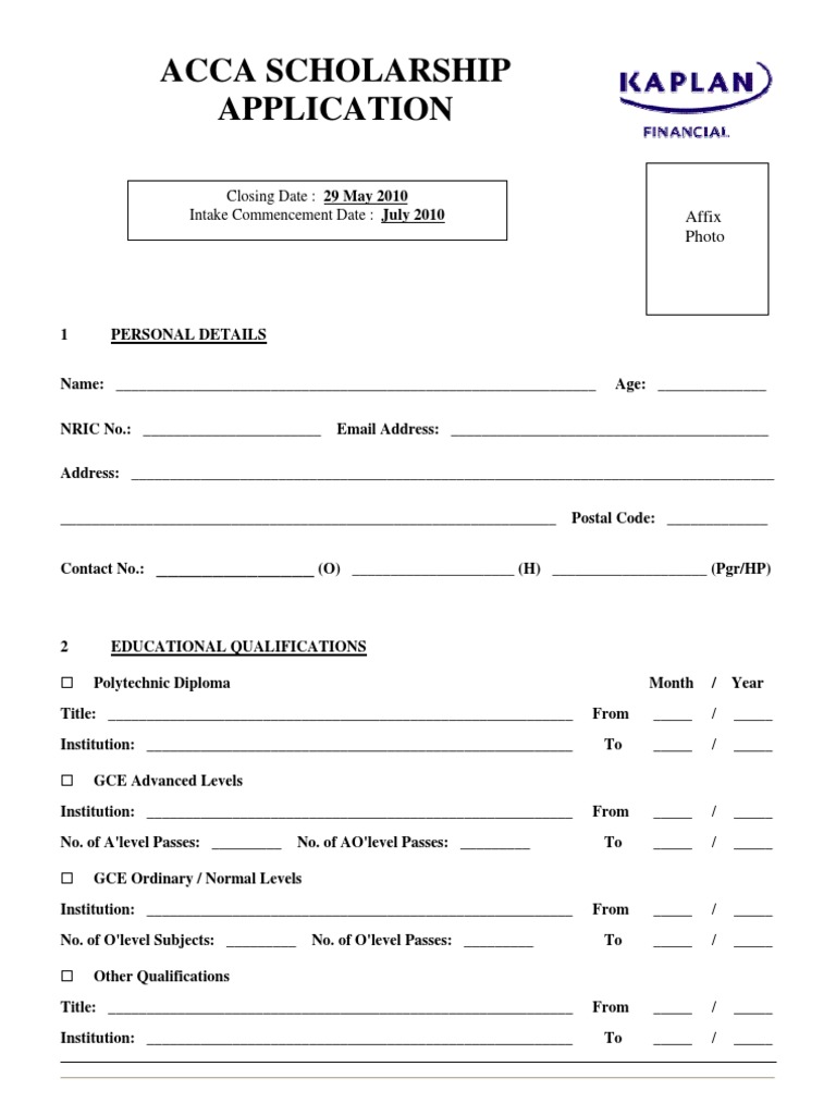 ACCA Scholarship Application Form | PDF | Diploma | Tuition Payments