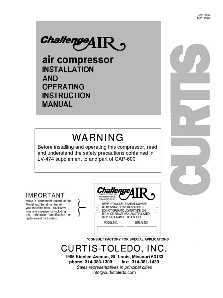 Curtis Compressor Challenge Air PDF | PDF | Valve | Piston