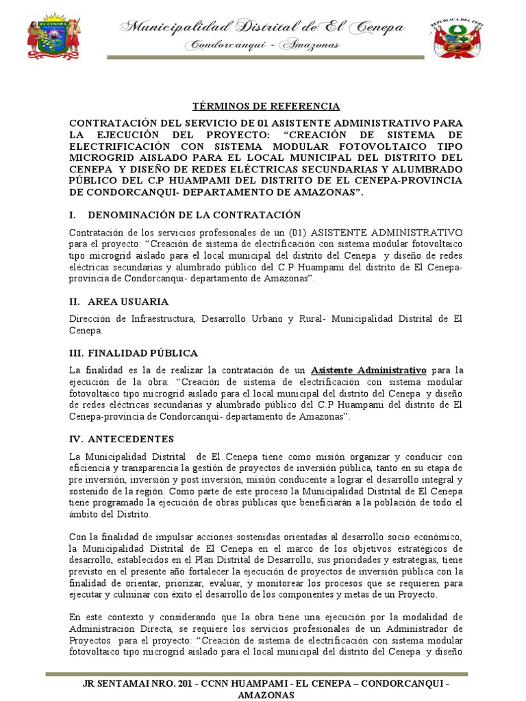 TDR - Asistente Administrativo | PDF | Diseño | Gobierno