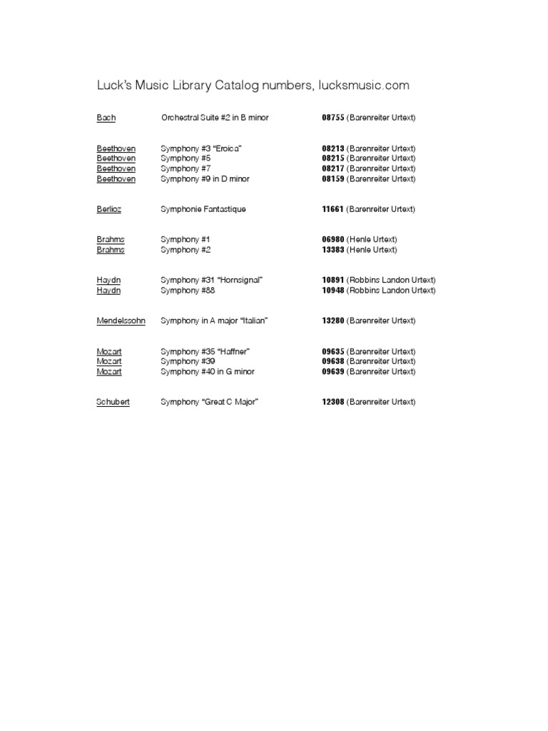 Urtext Catalog Numbers | PDF