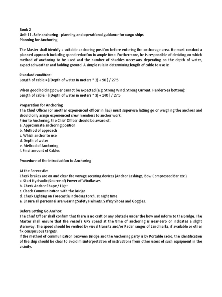 Book 2 Unit 11. Safe Anchoring - Planning and Operational Guidance For ...