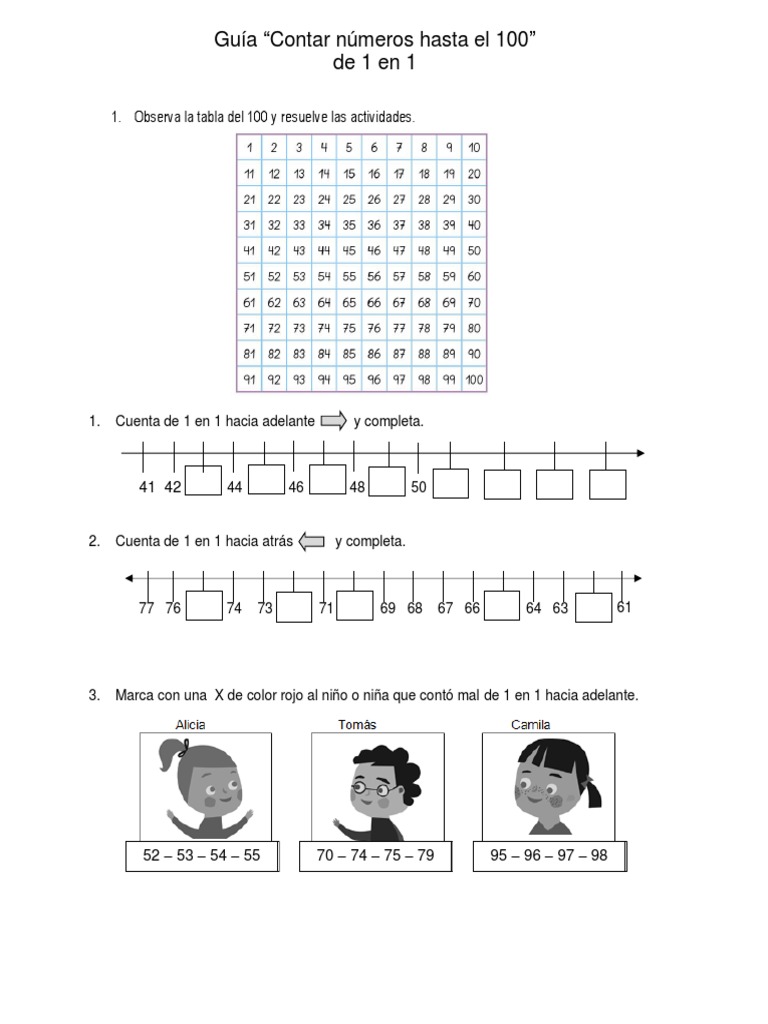 Contar del 1 al 100: Actividades educativas | PDF