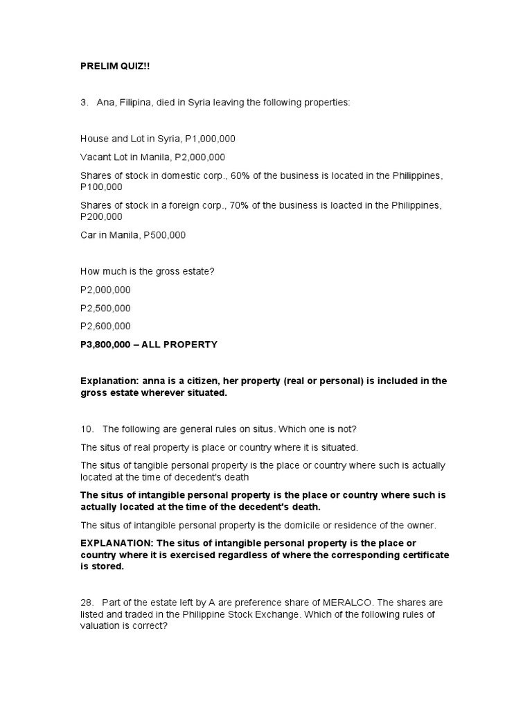 Quizprelim | PDF | Estate Tax In The United States | Inheritance Tax