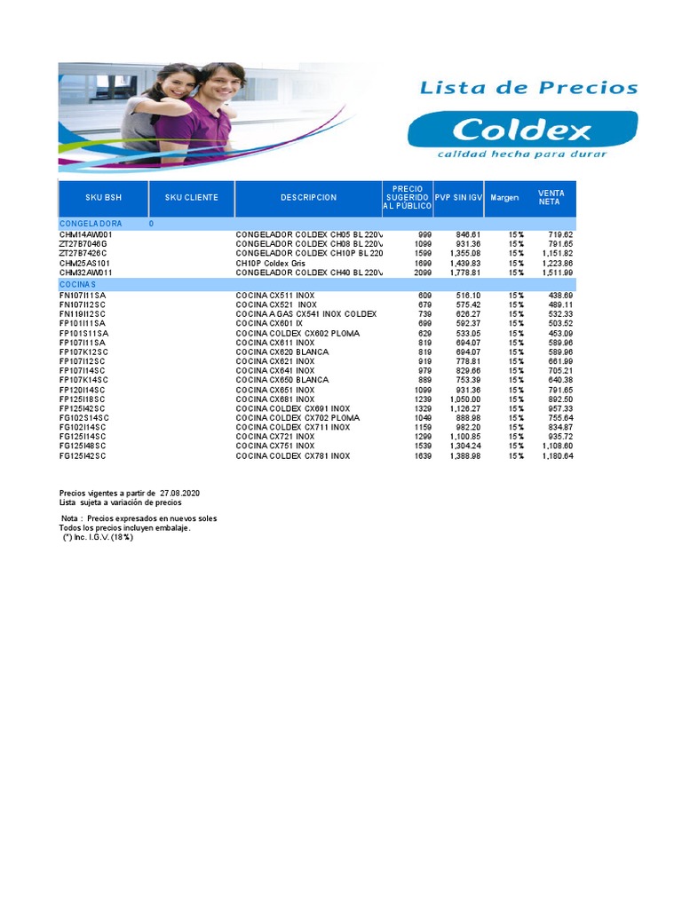 Precios de Congeladores y Cocinas Coldex | PDF