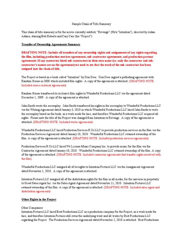 Sample Chain of Title Summary | PDF | Copyright | Intellectual Property Law