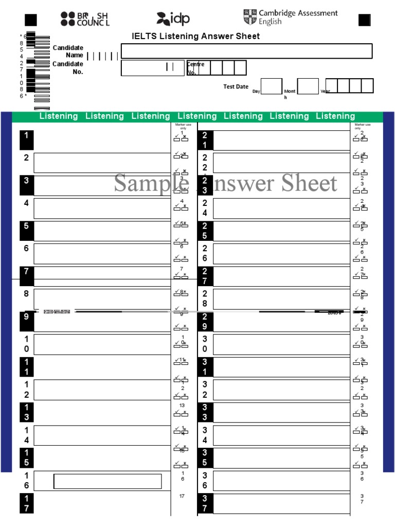 Sample Answer Sheet: Listening Listening Listening Listening Listening ...