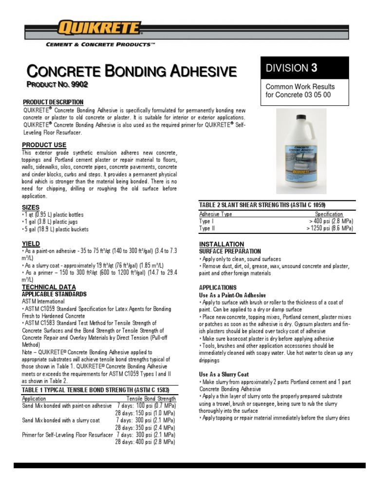 Data - Sheet-Concrete Bonding Adhesive 9902 PDF | PDF | Adhesive | Plaster