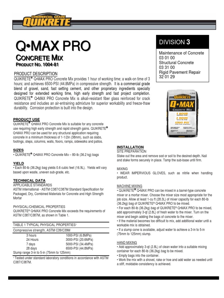 Data - Sheet Qmax Pro 1004 81 PDF | PDF | Concrete | Building Materials