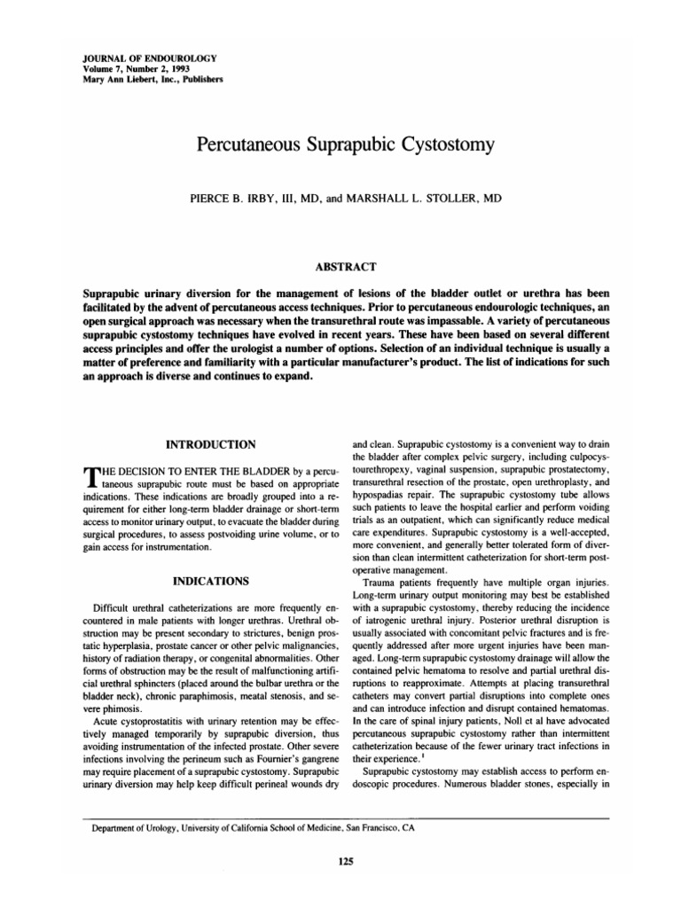Suprapubic Cystostomy: Percutaneous | PDF | Catheter | Urology