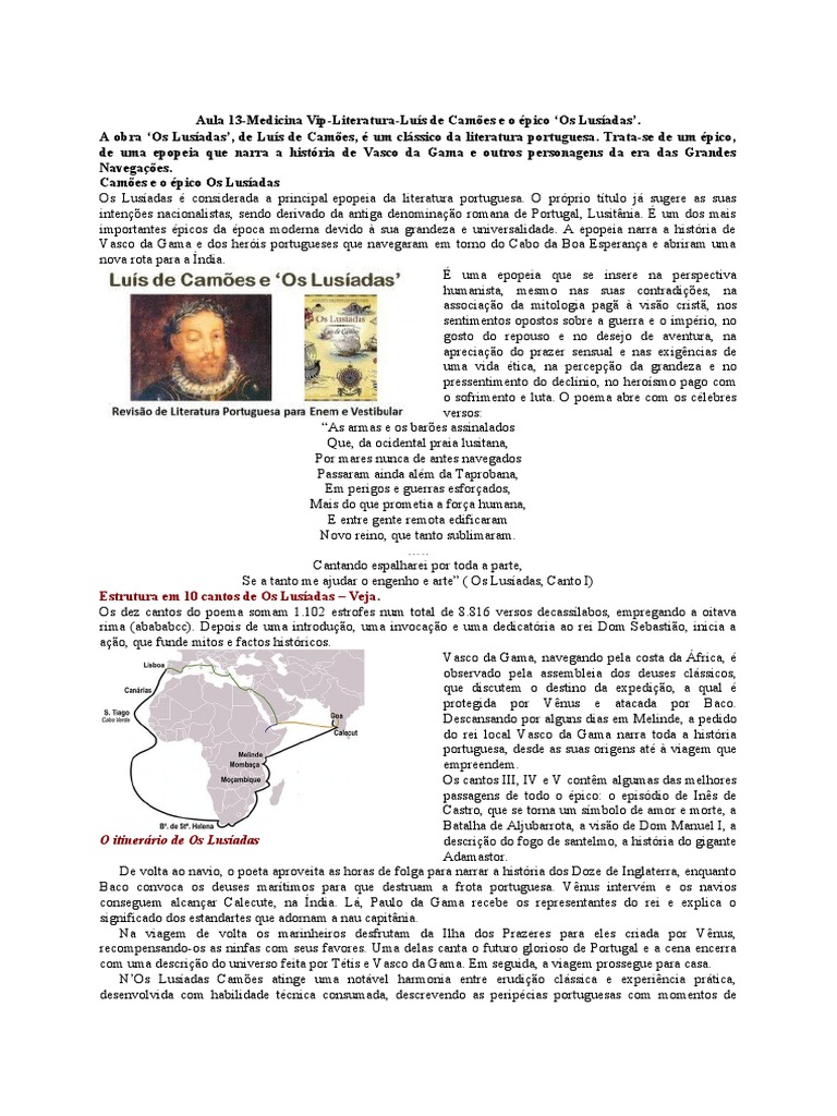A obra épica Os Lusíadas de Luís de Camões: narrando a história de ...
