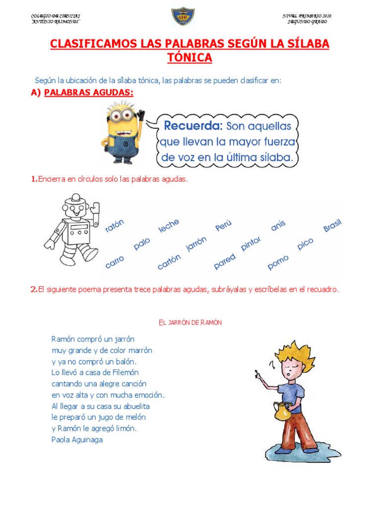 Clasificamos Las Palabras Segun La Silaba Tonica | PDF