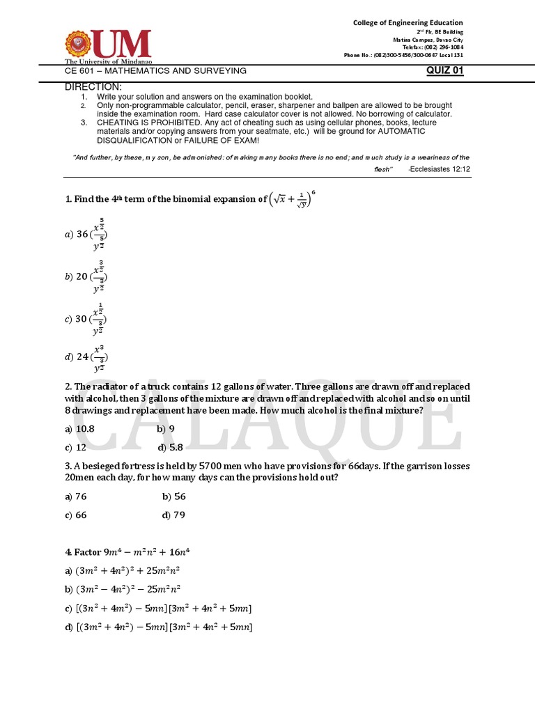 MockQuiz 01 - Math - AnswerKeys | PDF | Quadratic Equation | Teaching Mathematics