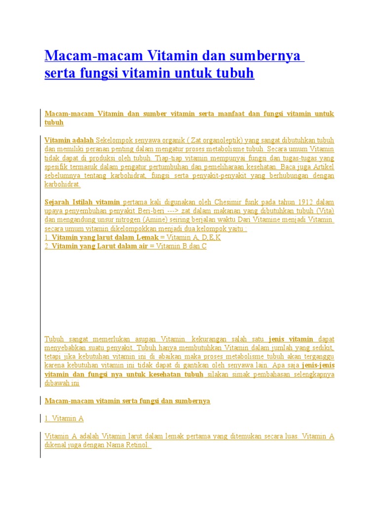 Macam - Macam Dan Sumber Vitamin | PDF