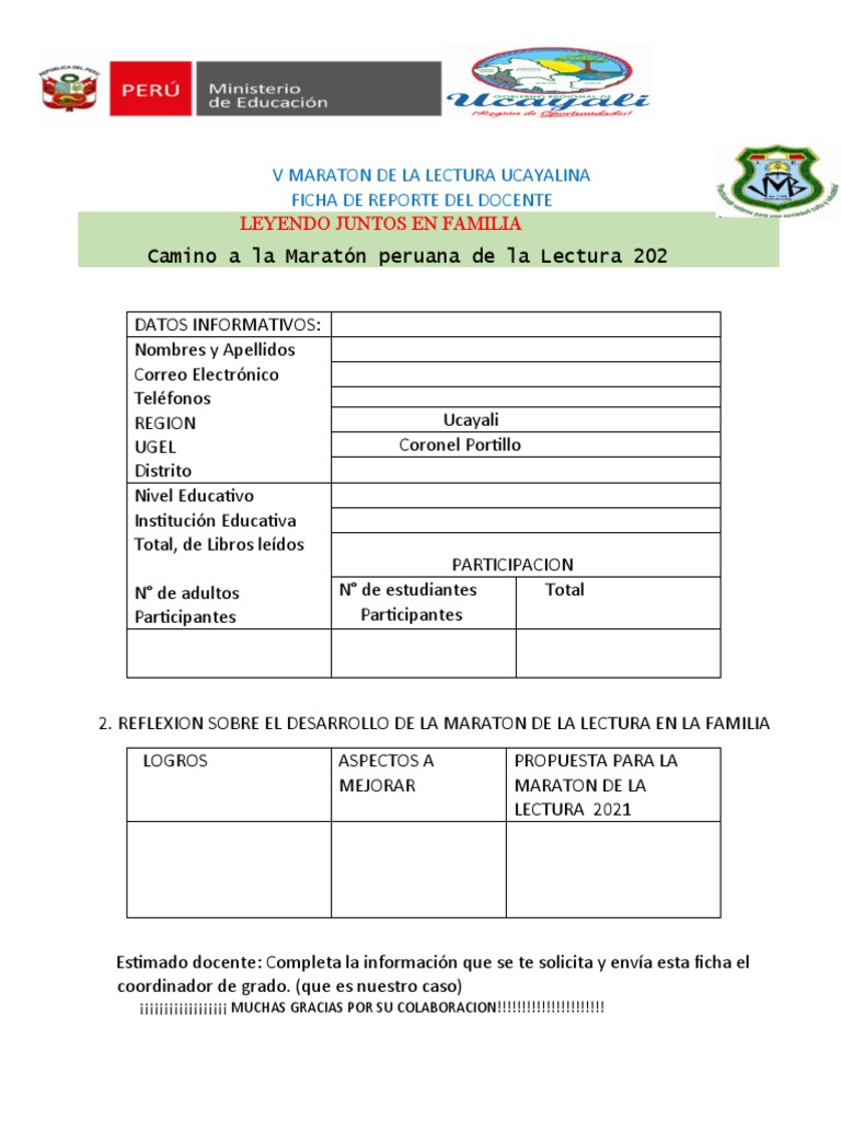 Ficha de La Maraton de La Lectura Ucayalina | PDF