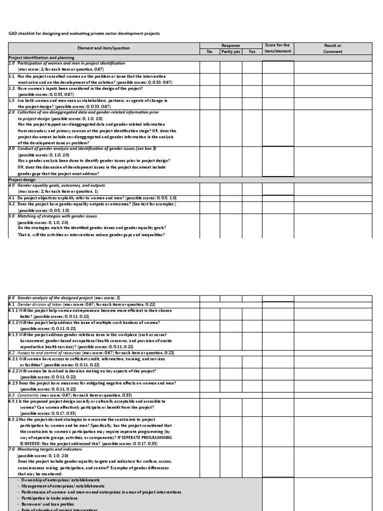 Gender Analysis and Development (GAD) Checklist for Designing and ...