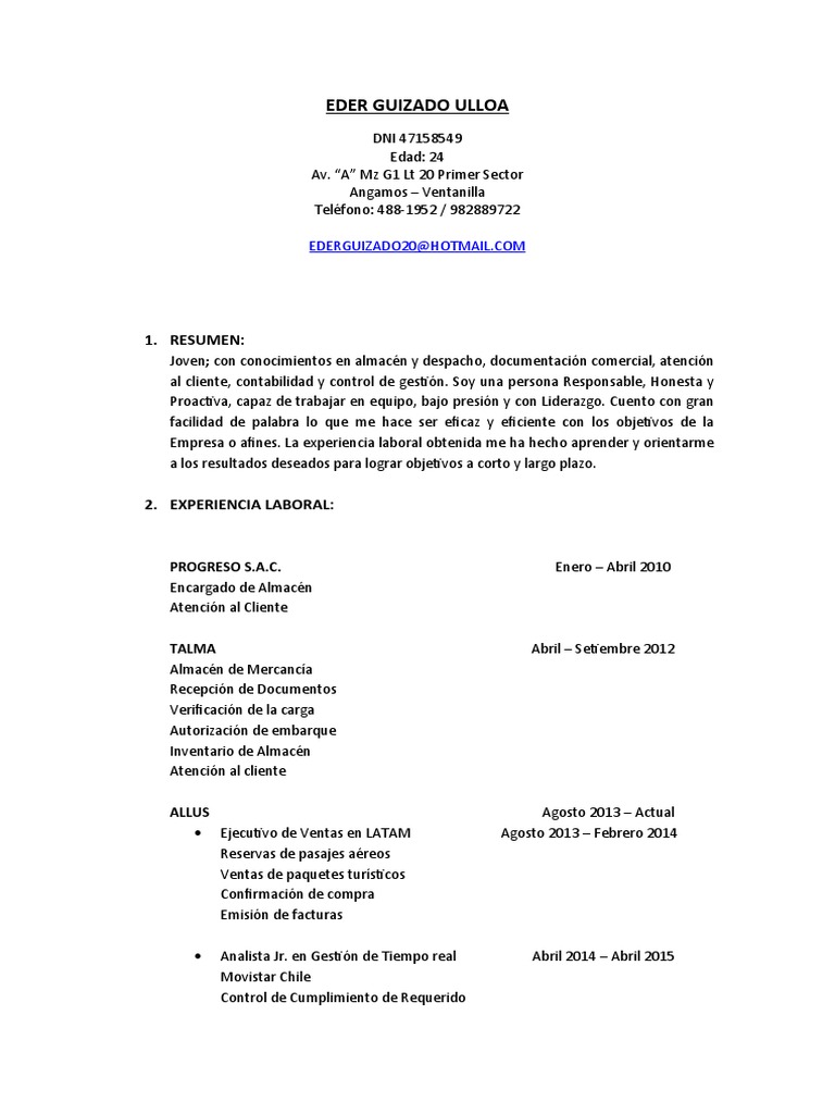 Modelo CV Eder Guizado Ulloa | PDF | Business