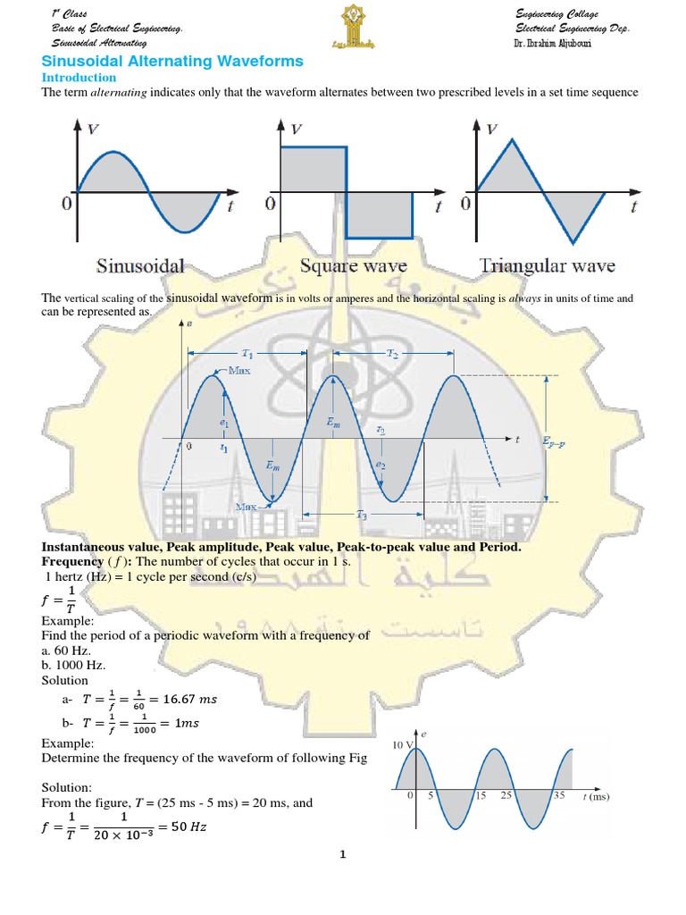 Waveforms Sinusoidal Alternating Waveforms: Dr. Ibrahim Aljubouri | PDF ...