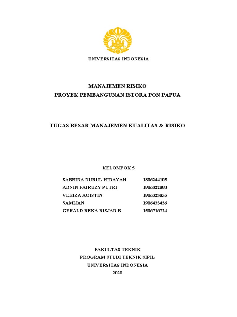 Progres 4 Tubes Manajemen Risiko Kel 5 - Istora Pon Papua R5 | PDF