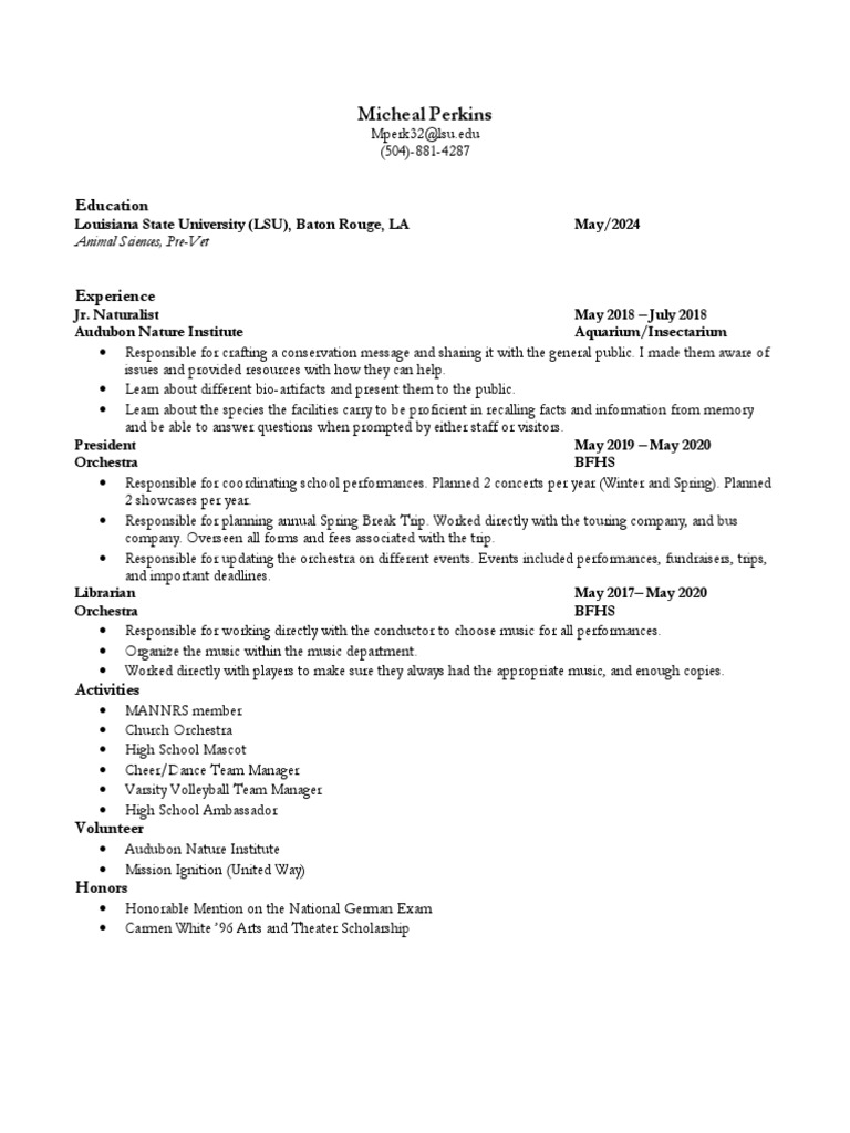 Micheal Perkins Resume 1 | PDF | Entertainment (General)