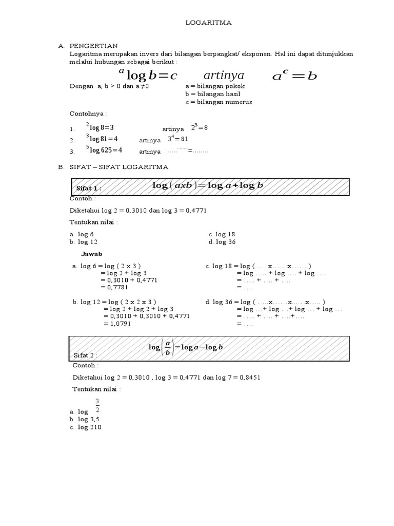 Konsep dan Sifat Logaritma | PDF
