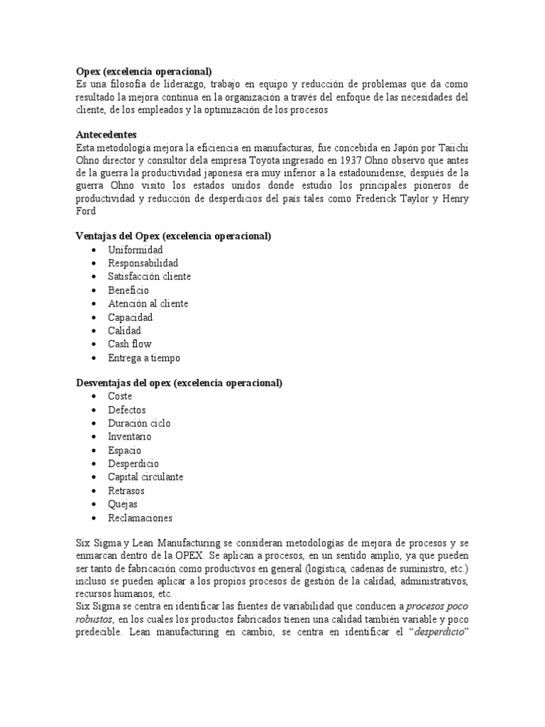 Opex | PDF | Lean Manufacturing | Six Sigma