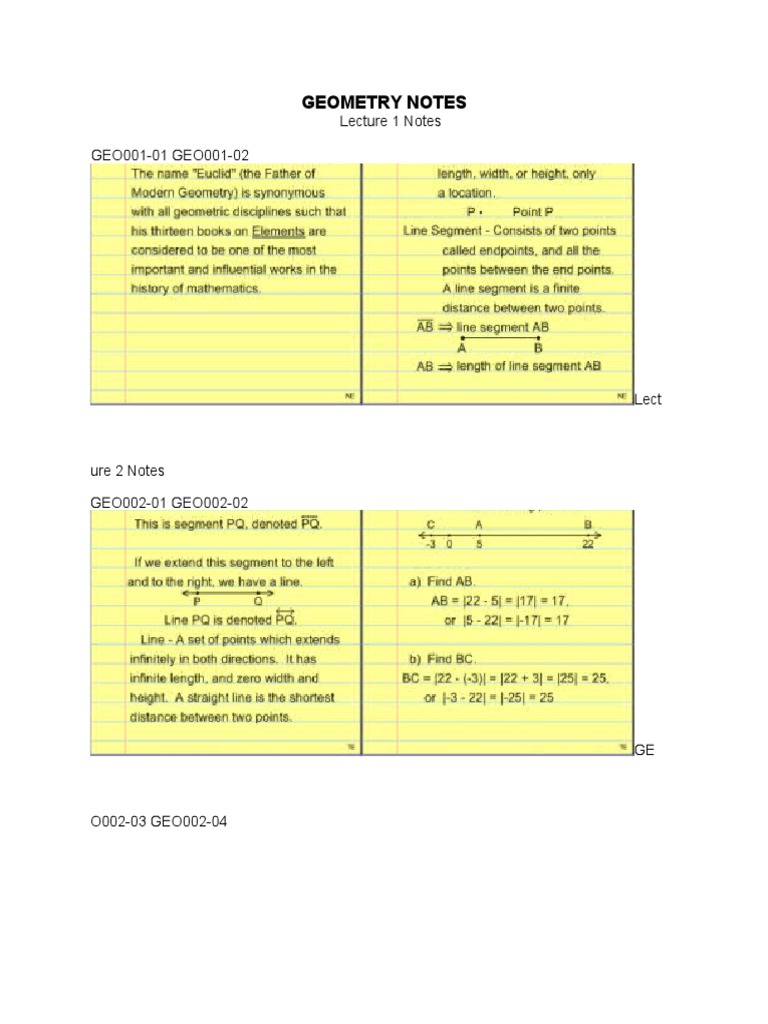 Geometry Notes: Lecture 1 Notes GEO001-01 GEO001-02 | PDF